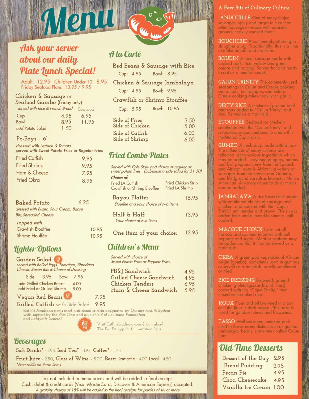 Menu | Vermilionville